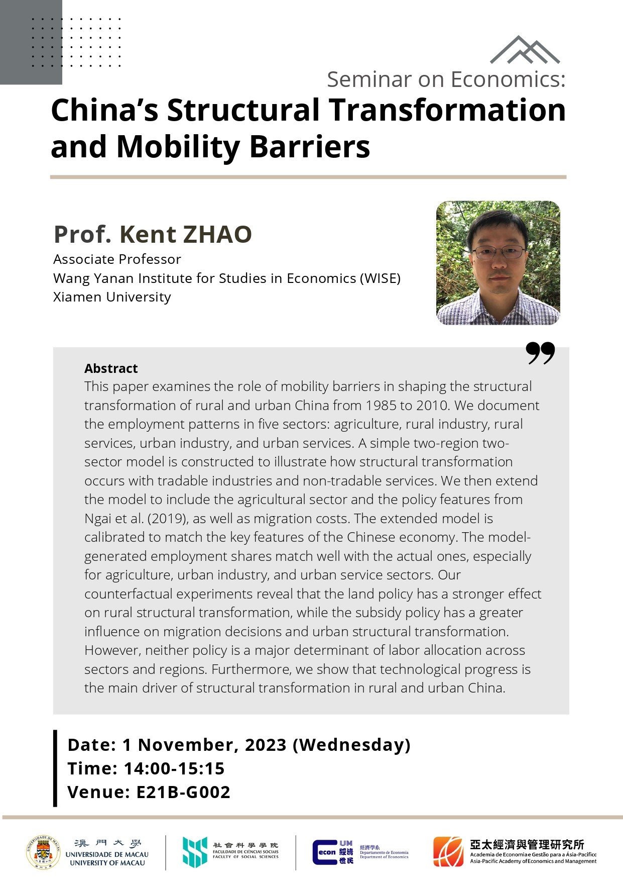 Seminar on Economics No.253: “China’s Structural Transformation and ...