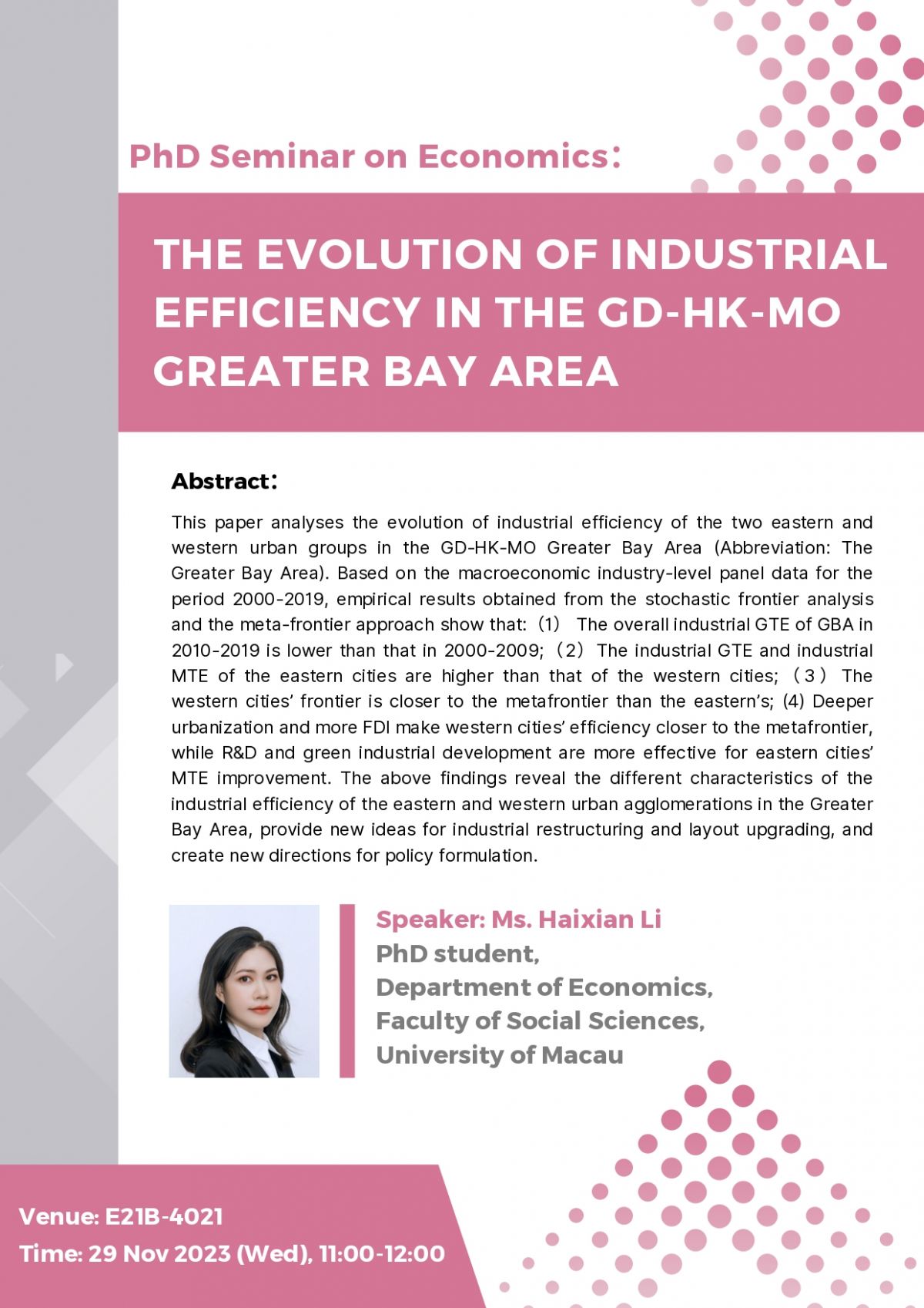 PhD Seminar on Economics: "The Evolution of Industrial Efficiency in ...